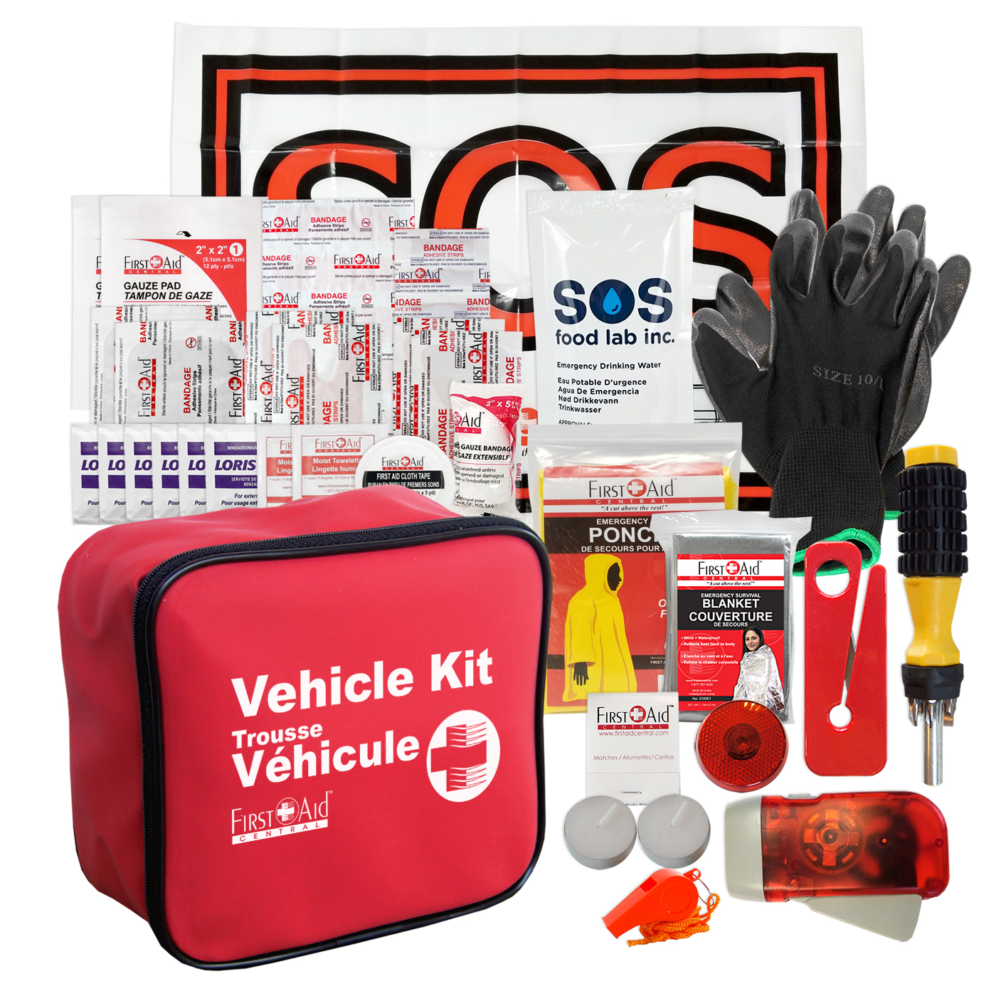 First Aid Central FAC-EV01 Emergency Auto Safety Kit | International Safety