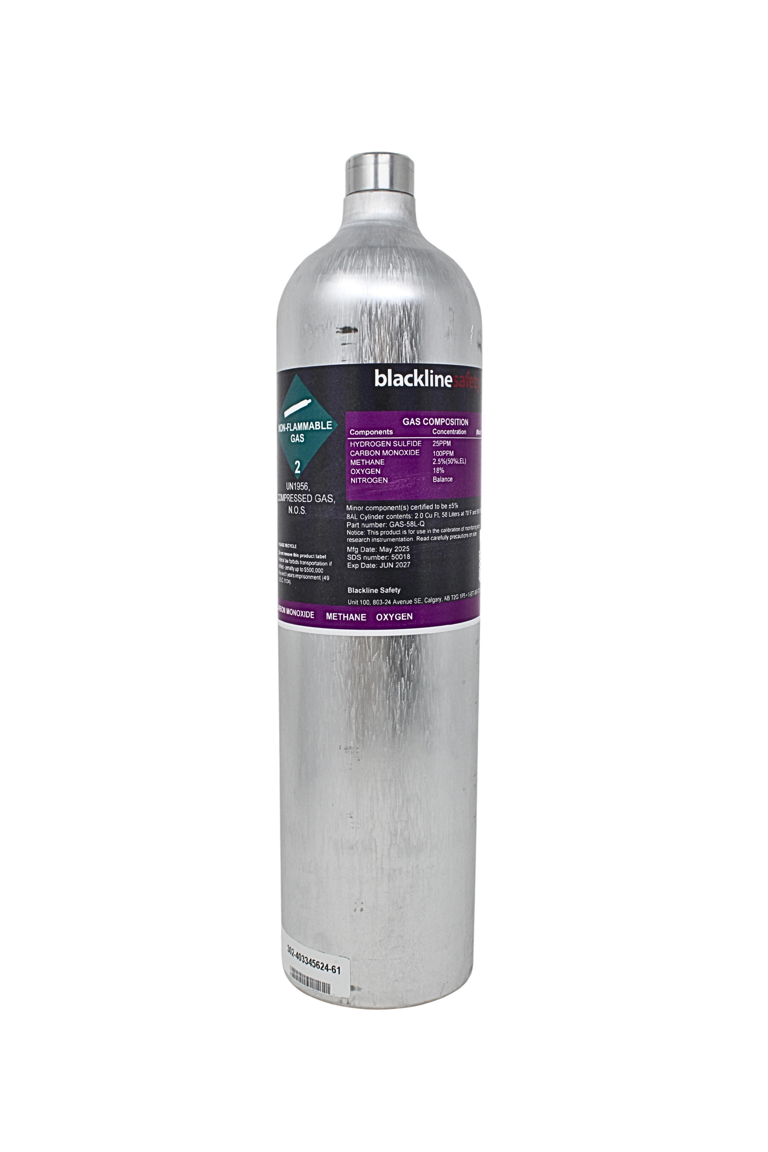 Blackline Safety GAS-34L-Q Calibration and Bump Test Gas - 34L Gas ...